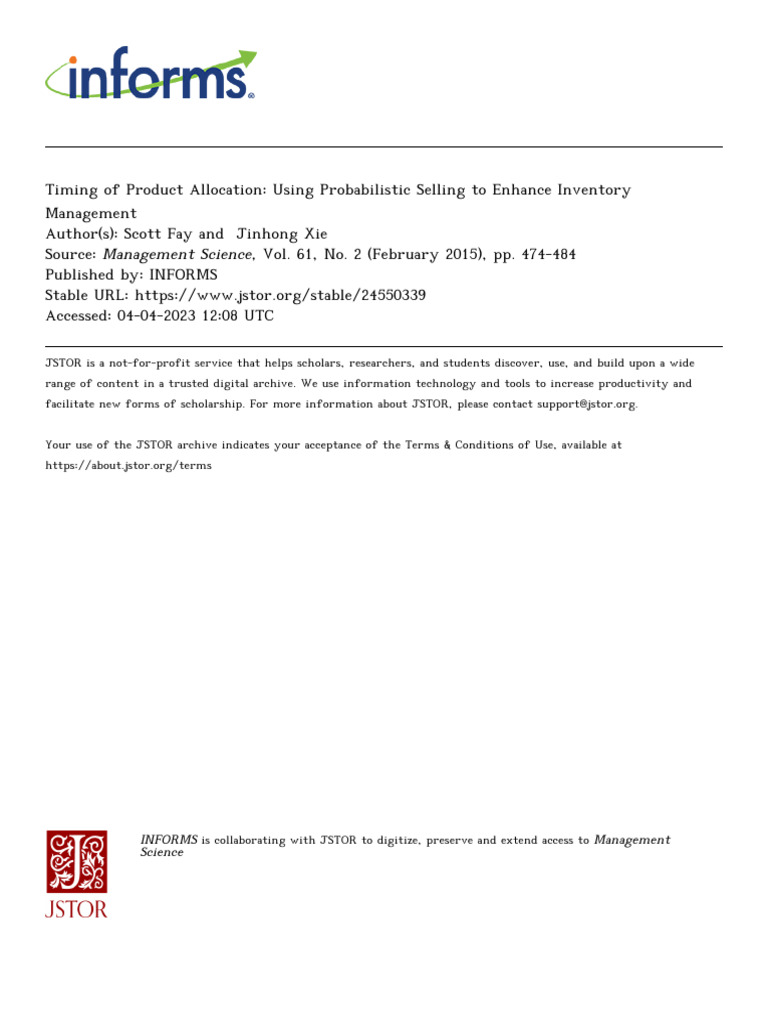 Inventory Management with Probabilistic Selling | PDF | Demand | Inventory