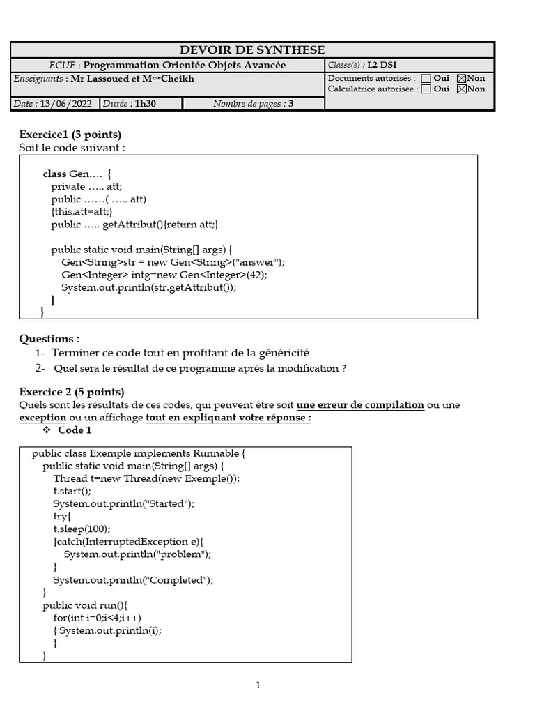 DEVOIR-DE-SYNTHESE Juin 2022 | PDF | Java (Langage de programmation) | Architecture d'un système