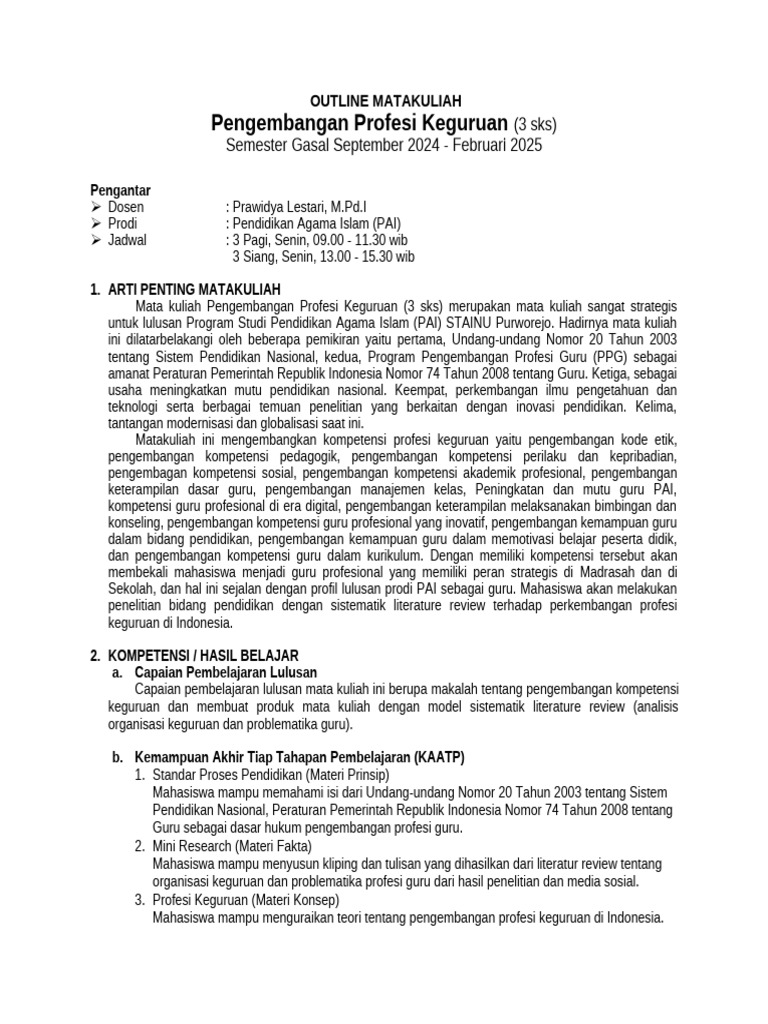 3B 2024 Outline Pengembangan Profesi Keguruan - Salin | PDF | Pengembangan Diri