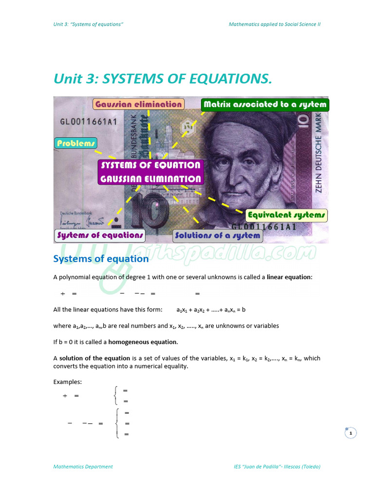 Unit 3 - Systems of Equations | PDF | Matrix (Mathematics) | System Of Linear Equations