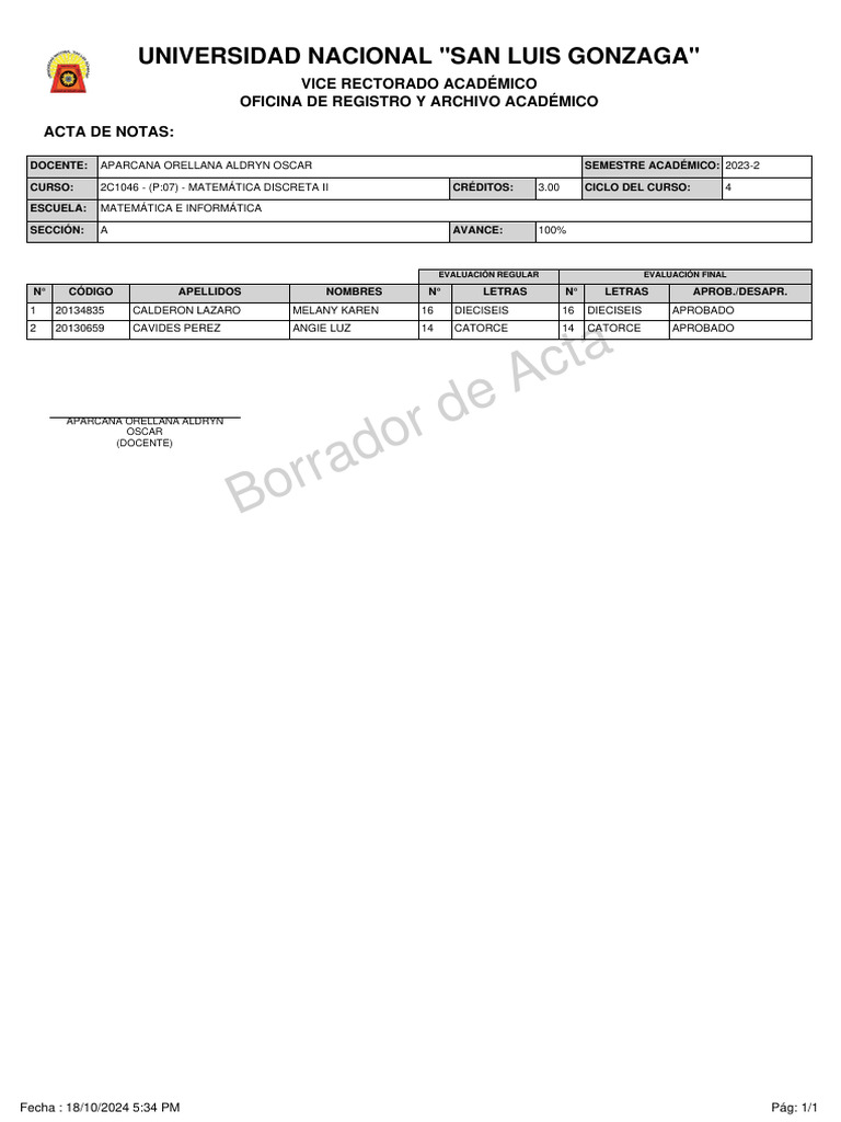 Acta de Notas (1) | PDF