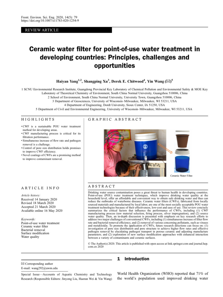 Ceramic Water Filter For Point-Of-use Water Treatment in Developing ...
