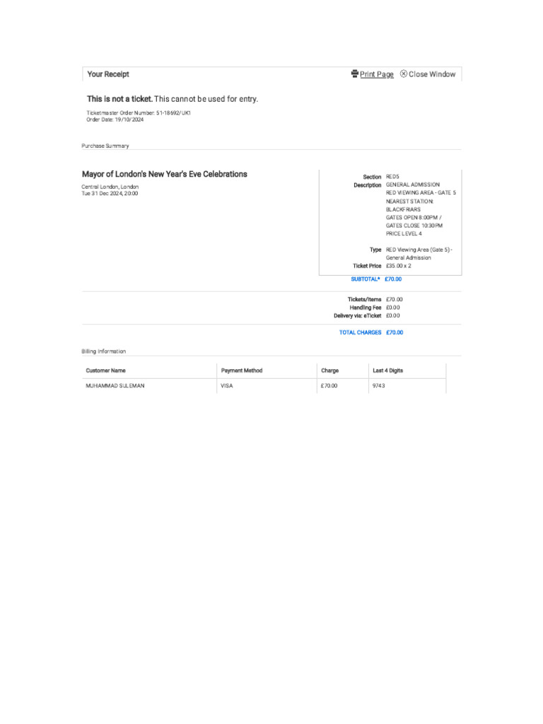 New Year's Eve Ticket Receipt | PDF