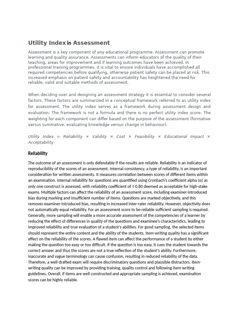 Utility Index | PDF | Educational Assessment | Validity (Statistics)