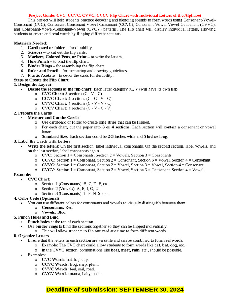 Project Guide For FLIP CHART | PDF | Consonant | Vowel