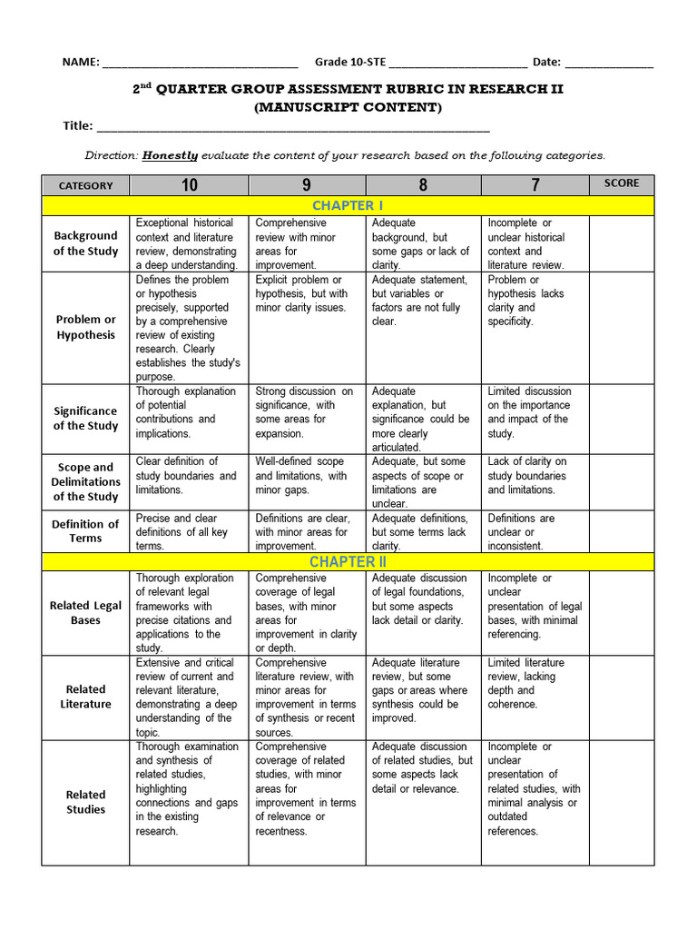 Manuscript Content Assessment Rubric in Research II | PDF | Scope ...