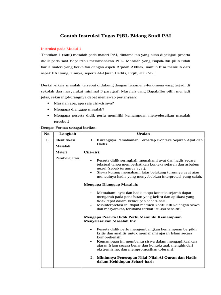 Contoh Instruksi Tugas PJBL | PDF