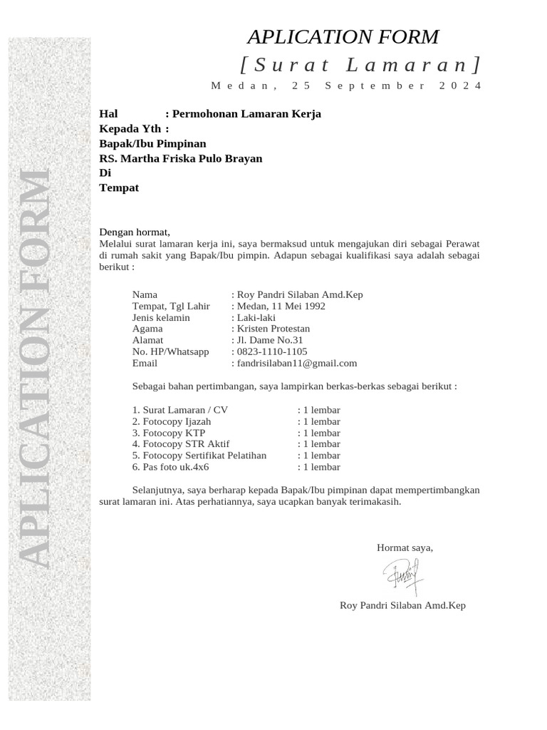 Berkas Lamaran RS Martha Friska Pulo Brayan | PDF