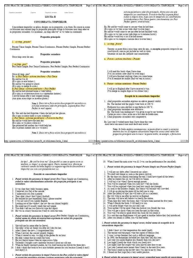 Sequence of Tenses Theory & Exercises 1 | PDF | Grammar | Language Mechanics