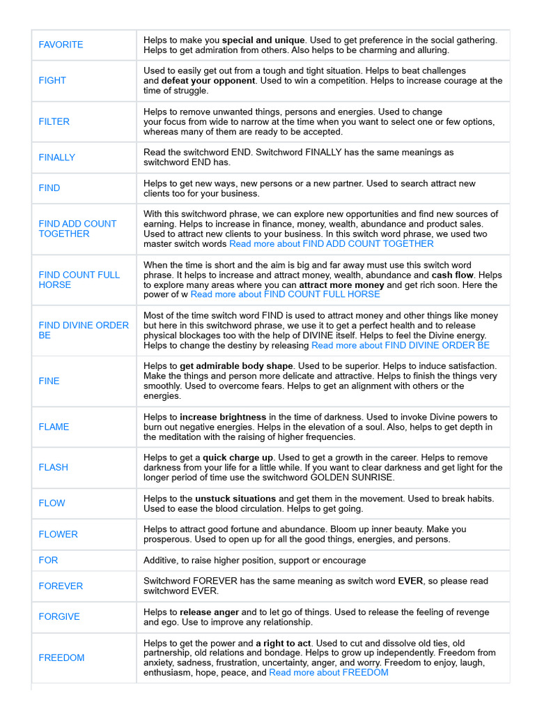 Switch Words List - Switch Words List by Sharat Sir - Litairian | PDF ...