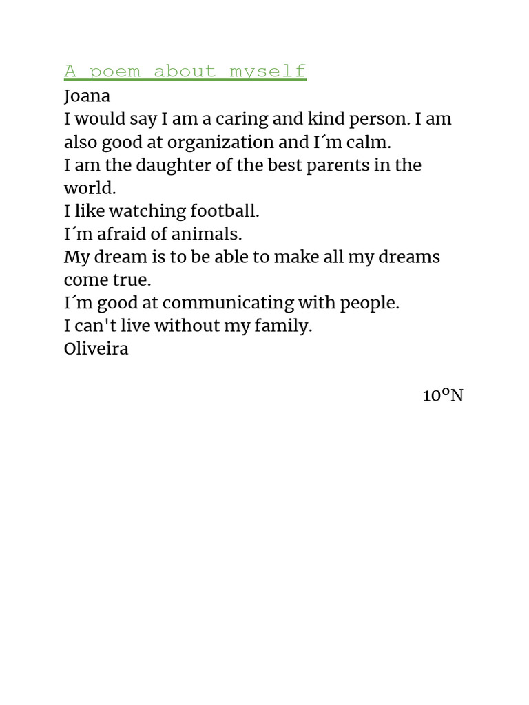 A Poem About Myself | PDF | Wellness