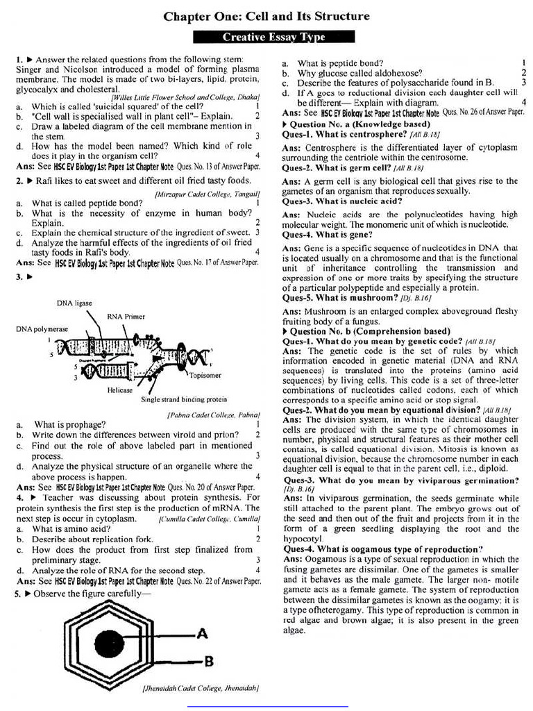 Ev HSC Biology 1 1st Chapter MCQ Question Answer | PDF
