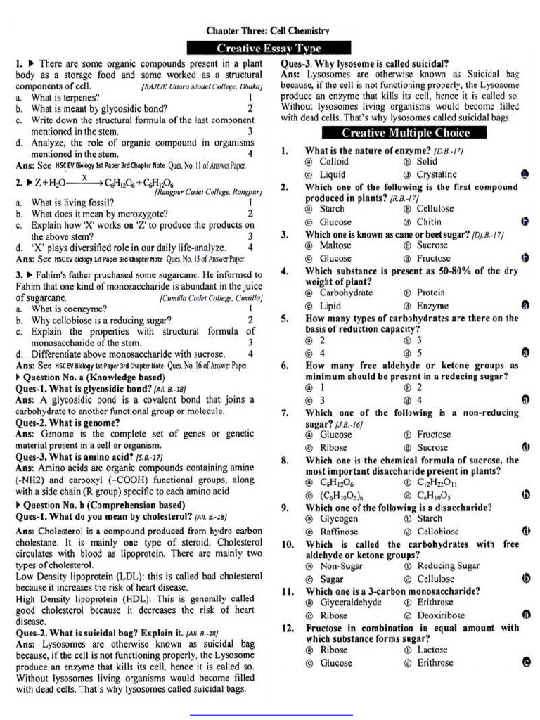 Ev HSC Biology 1 3rd Chapter MCQ Question Answer | PDF