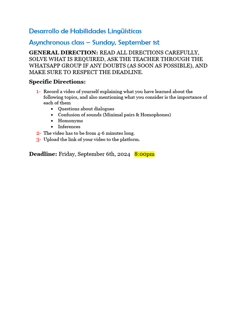 Asynchronous Class - Sunday, September 1st | PDF