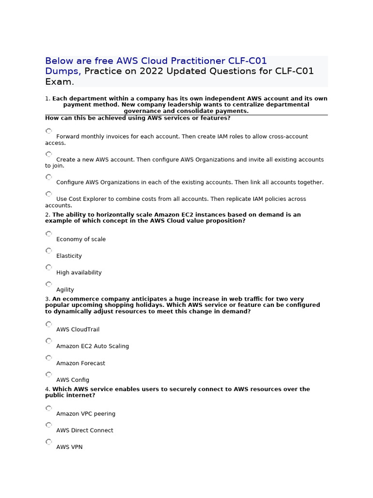 AWS Cloud Practitioner CLF Questions | PDF | Amazon Web Services | Cloud Computing