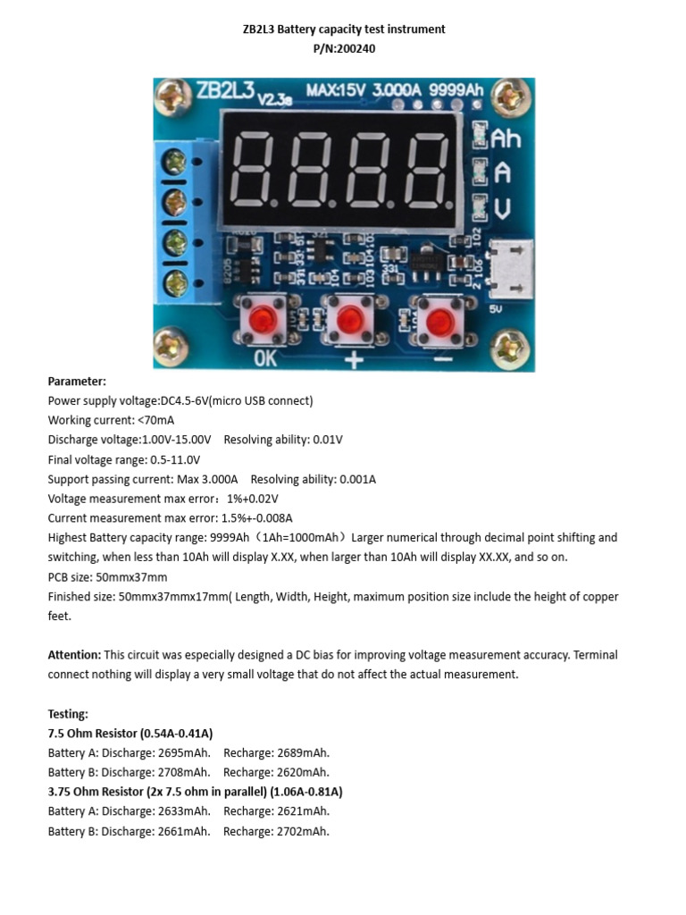 ZB2L3 Battery Capacity Tester Manual | PDF | Power Electronics | Power ...