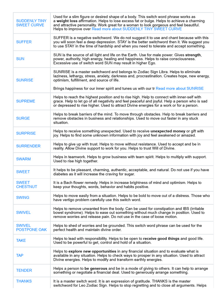 Switch Words List - Switch Words List by Sharat Sir - Litairian | PDF ...
