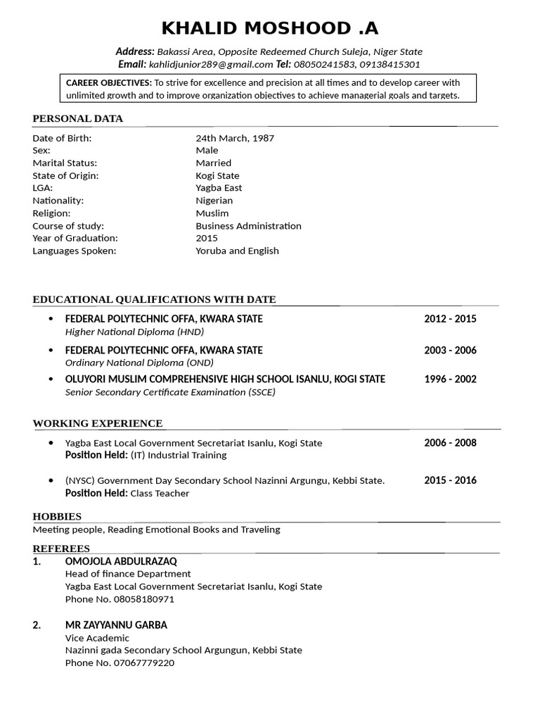 Khalid Moshood CV | PDF