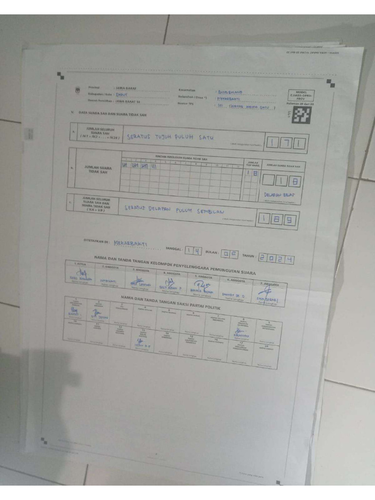 C1 Plano DPR Provinsi - TPS 1 | PDF