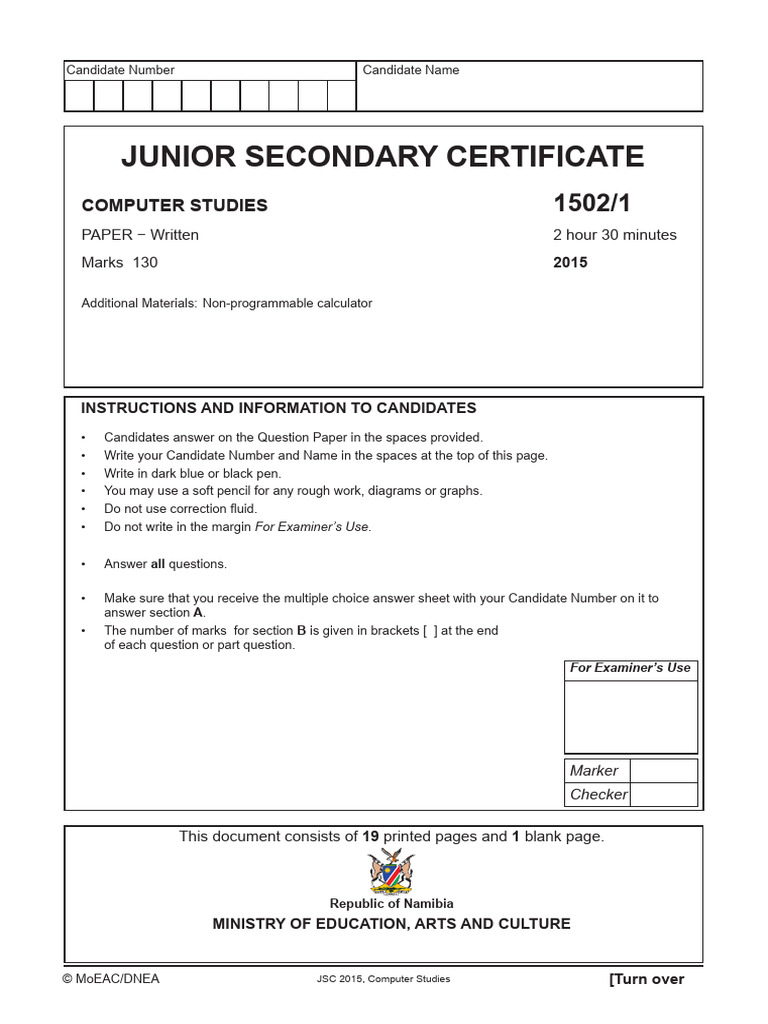 Junior Secondary Certificate: Computer Studies | PDF | Computer File ...