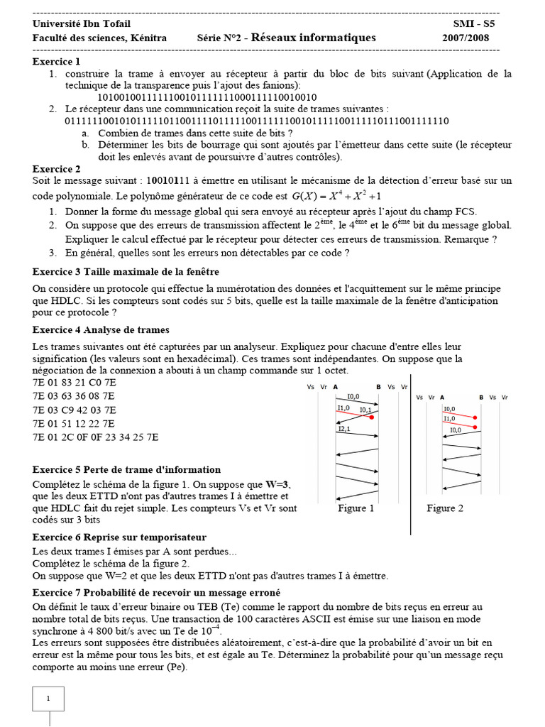 Exercices sur les Réseaux Informatiques | PDF | Protocoles réseau ...
