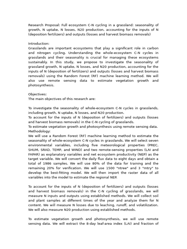 C-N Cycling Research Proposal | PDF | Grassland | Ecosystem