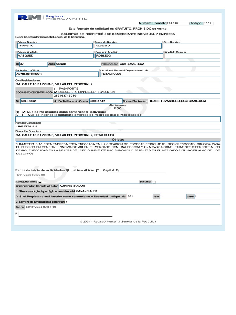 Solicitud de Inscripción de Comerciante Individual y Empresa | PDF | Business