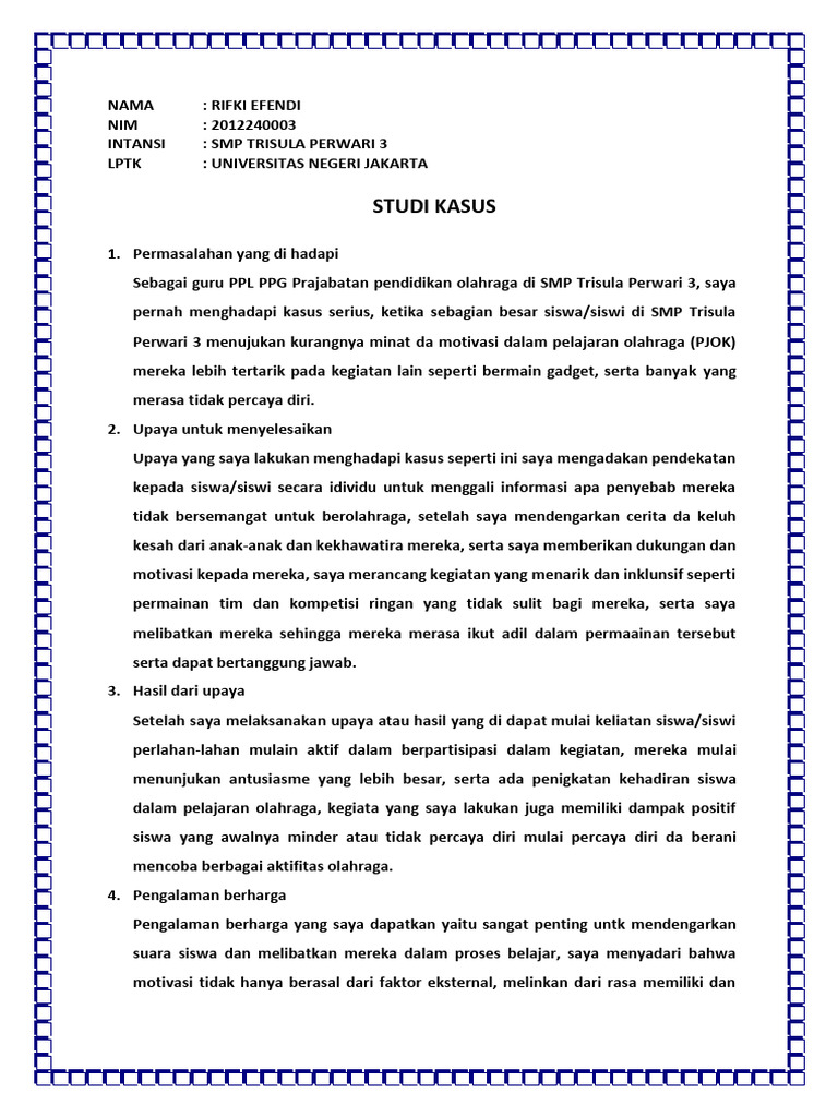 Studi Kasus Rifki Efendi 2012240003 | PDF