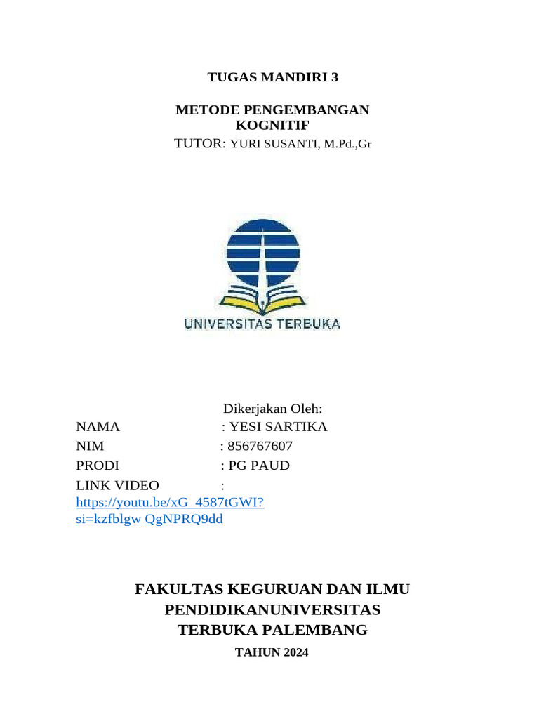 Tugas 3 Metode Pengembangan Kognitif | PDF