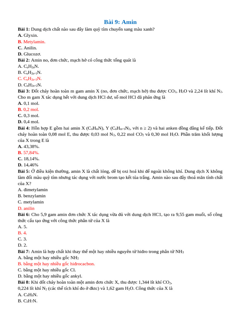 Trắc nghiệm Amin | PDF