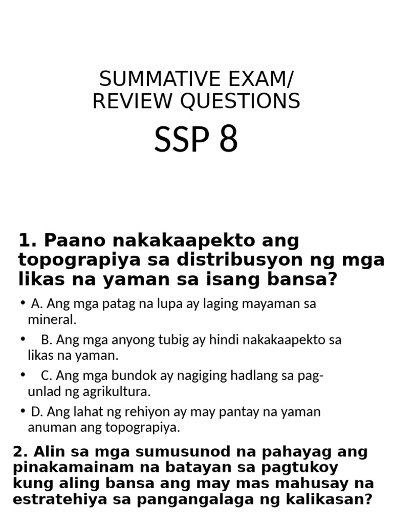 Summative Exam and Review Questions G8 | PDF