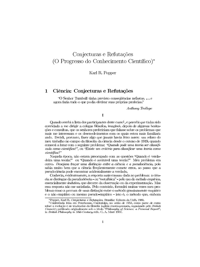 Popper, Conjecturas e Refutações, P 1 A 23 | PDF