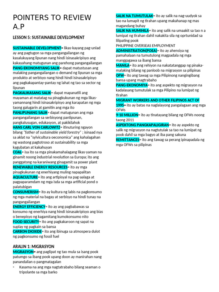 Pointers To Review AP 10 2 | PDF