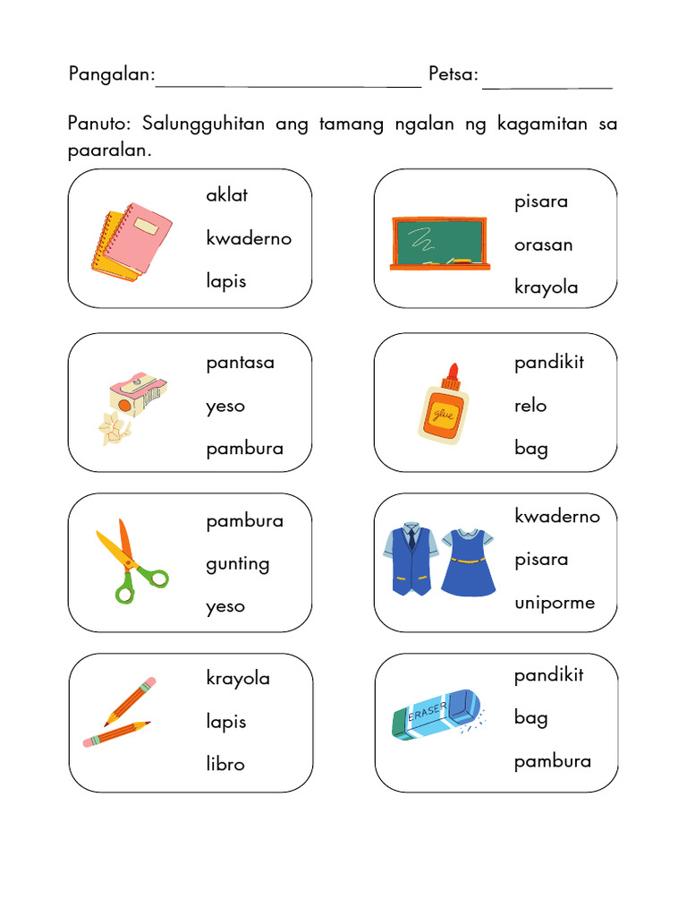Asul Kulay and Rosas Modern Elegant Kawai Kindergarten Worksheet | PDF