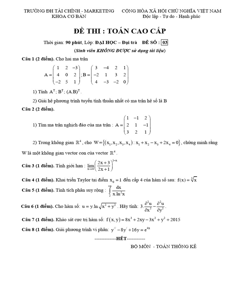 De Thi TCC 03 DT | PDF