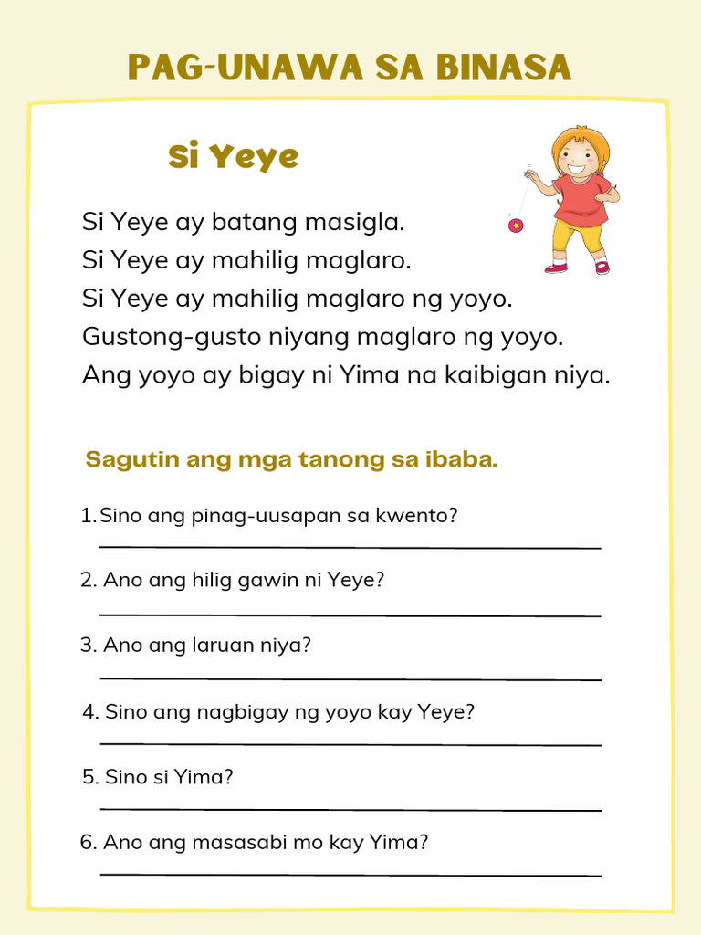 Yellow Reading Comprehension Worksheet | PDF