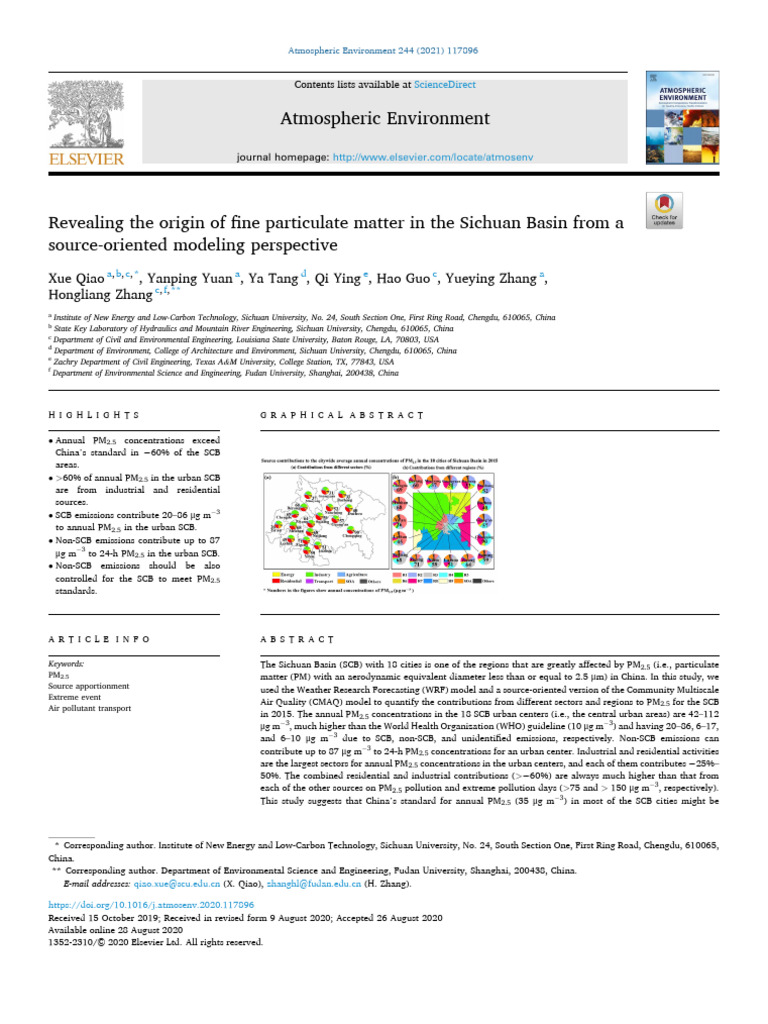 Revealing The Origin of Fine Particulate Matter in The Sichuan Basin ...