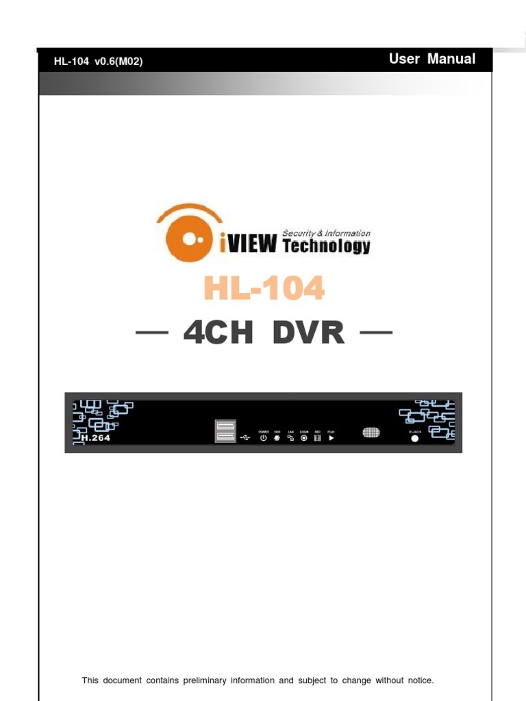 Iview HL-104 User Manual | PDF | Digital Video Recorder | Usb