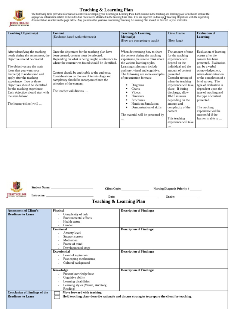 Nursing Teaching & Learning Plan Guide | PDF | Learning | Learning Styles