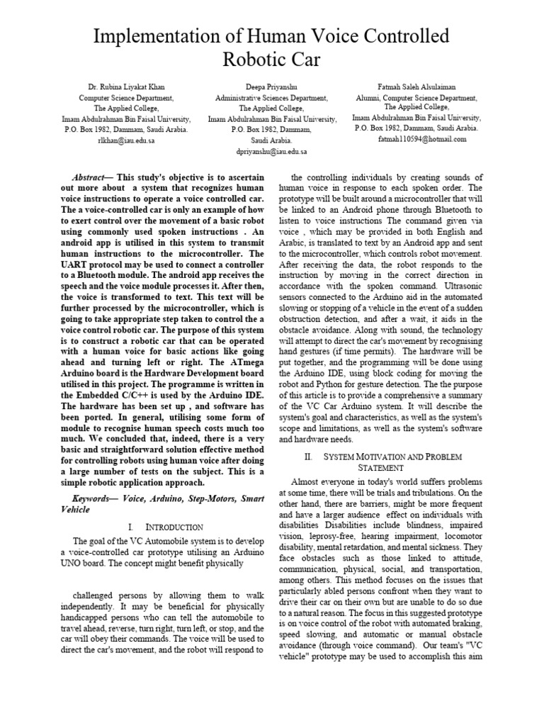 Voice Controlled Car | PDF | Arduino | Computer Science