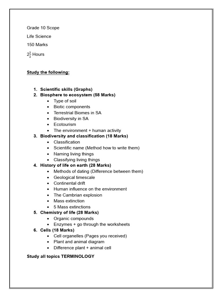 Grade 10 Scope Life Science Pdf Social Science Science And Mathematics