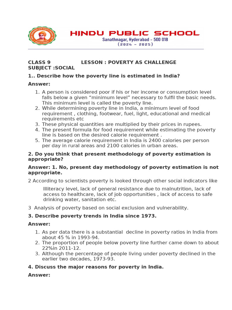 CLASS 9th SOCIAL L Poverty As Challenge | PDF | Poverty | Poverty ...