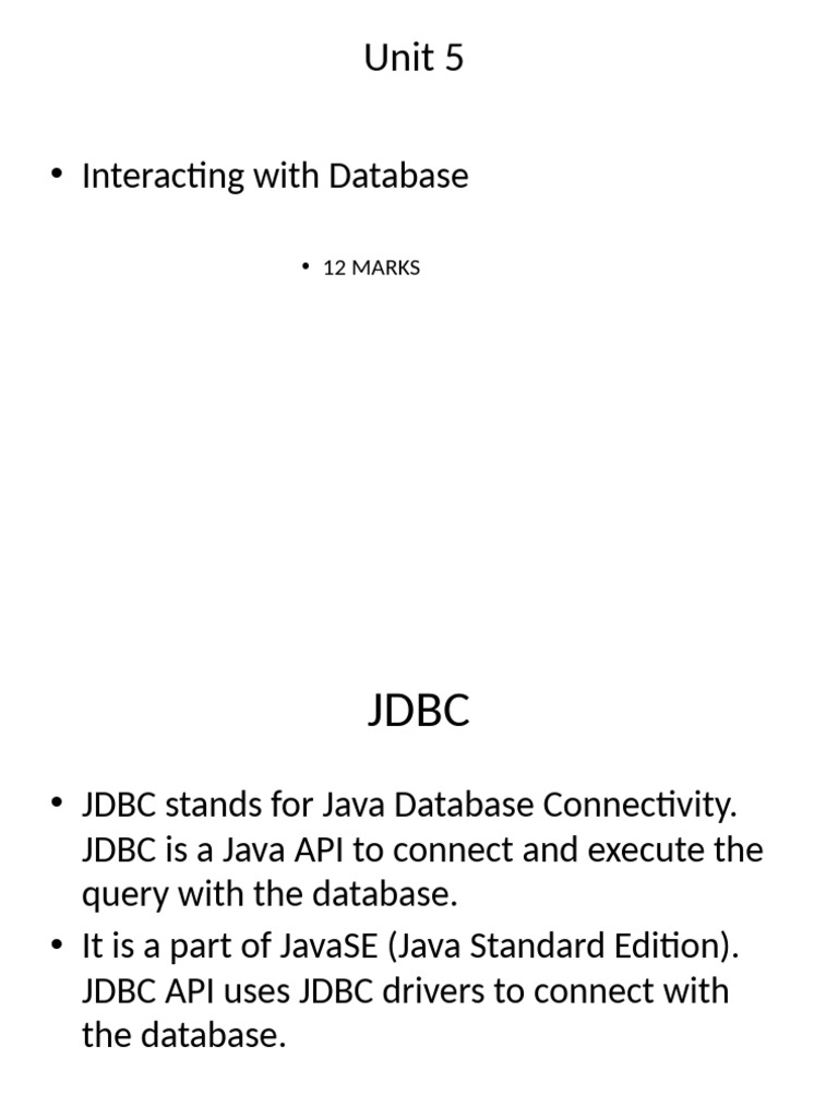 Unit 5-Database Connectivity | PDF | Computing | Computer Programming