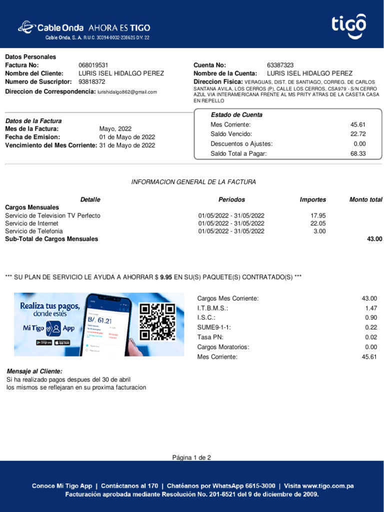 Estado de Cuenta de Servicios - Mayo 2022 | PDF | Tecnología de información y comunicaciones ...