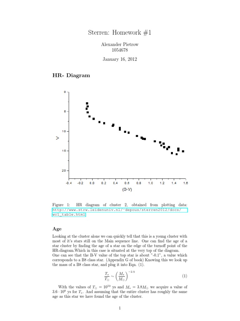 HR Diagram Analysis of Star Cluster | PDF