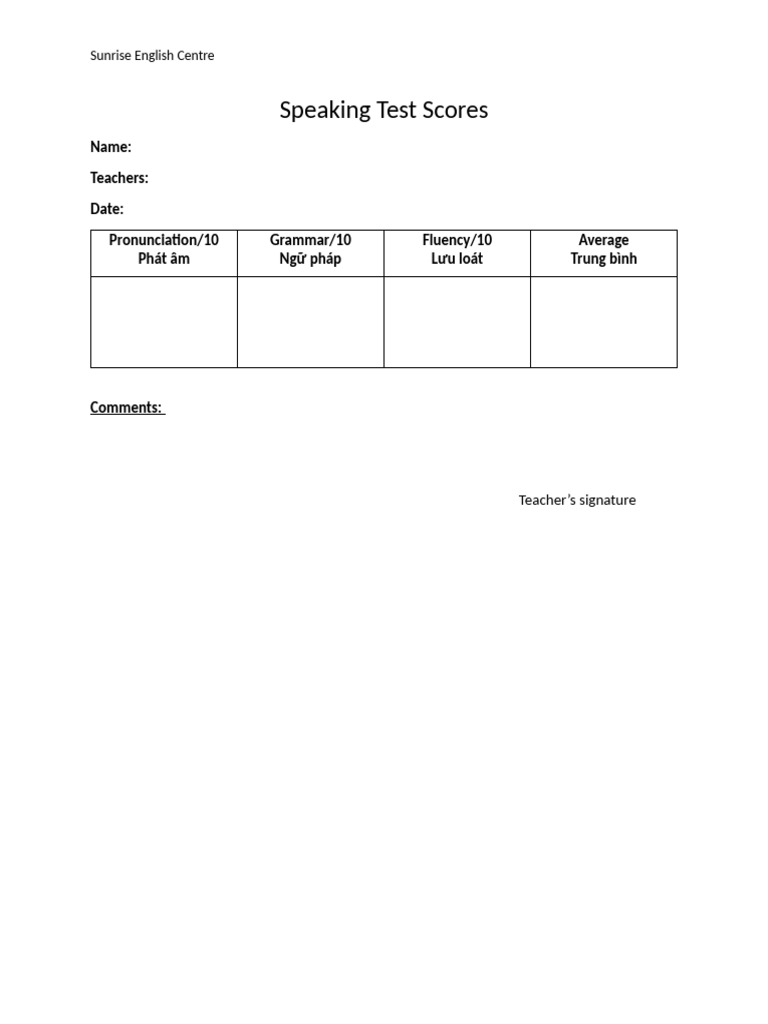 Speaking Test Scores | PDF | Language Arts & Discipline