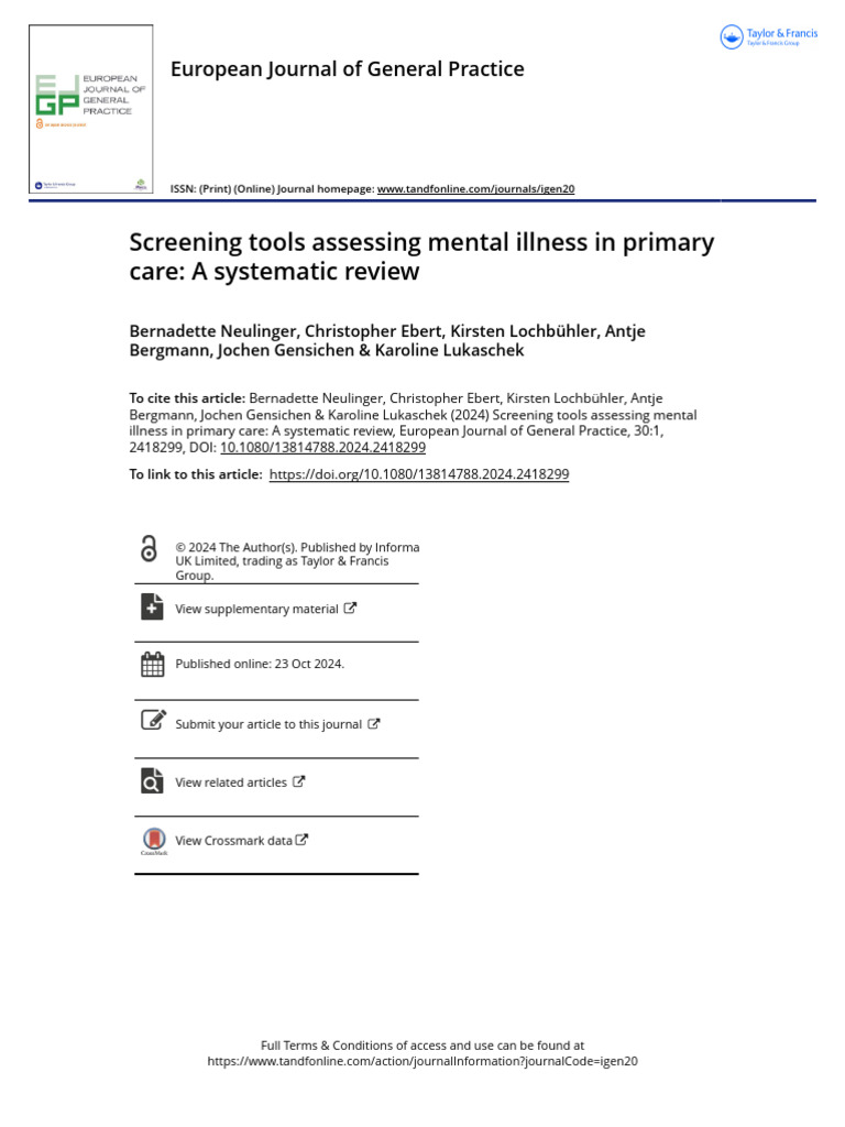 Screening Tools Assessing Mental Illness in Primary Care A Systematic ...