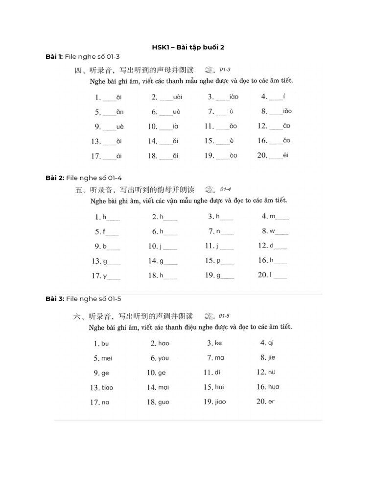 HSK1 - Bài Tập Buổi 2 | PDF