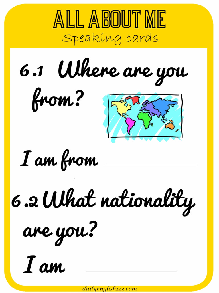 All About Me Speaking Card - 006 | PDF