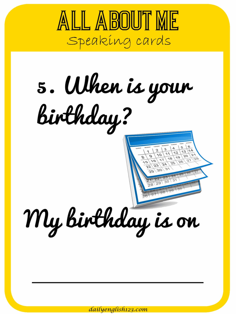 All About Me Speaking Card - 005 | PDF
